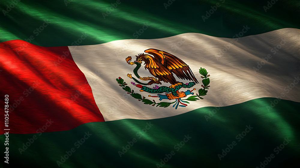 Realistic 3D Render of a Waving Mexican Flag, Displaying National Coat ...