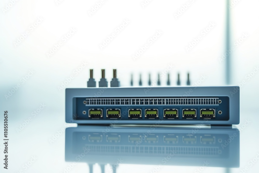 Ethernet ports on modern network switch, technology concept Stock Photo ...