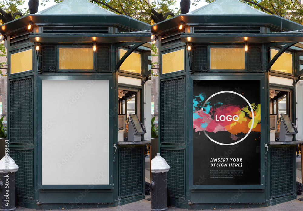 Signage in Kiosk in New York's Urban Environment. Mockup Template Stock ...