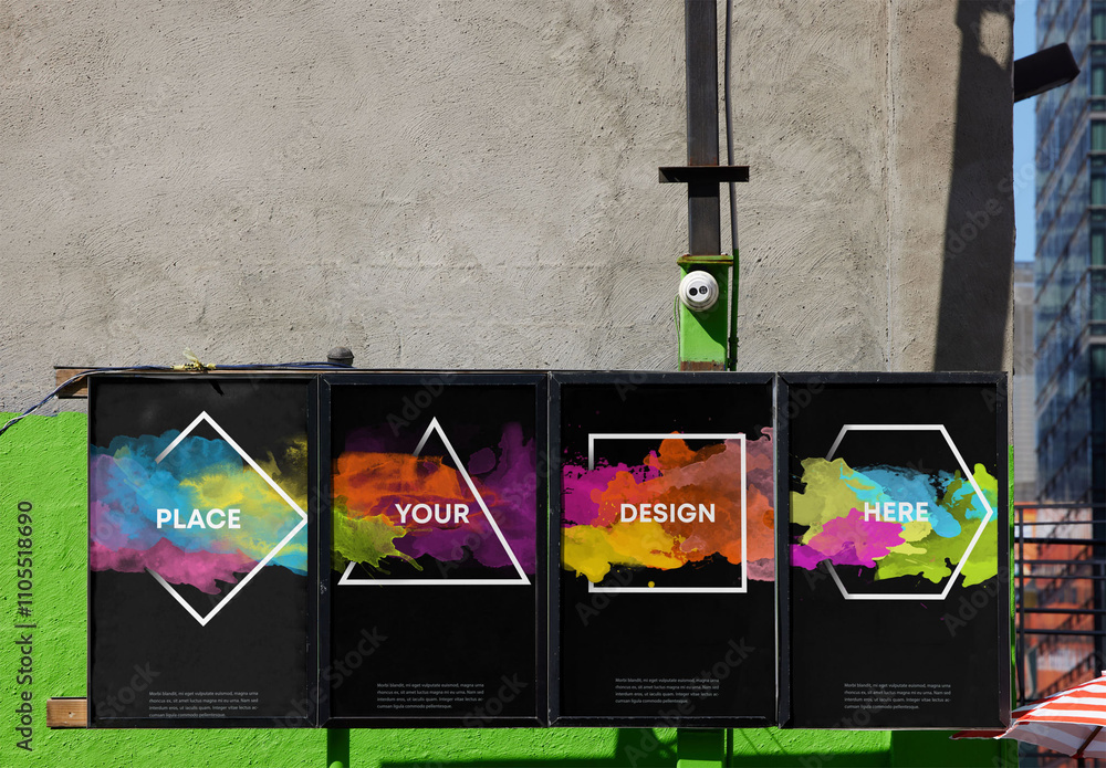 Setup of line of 4 Commercial Displays in New York. Mockup ready to use ...