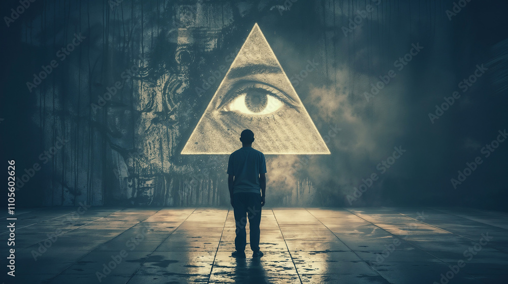 Conspiracy theory of the power of the Illuminati with the symbol of an ...