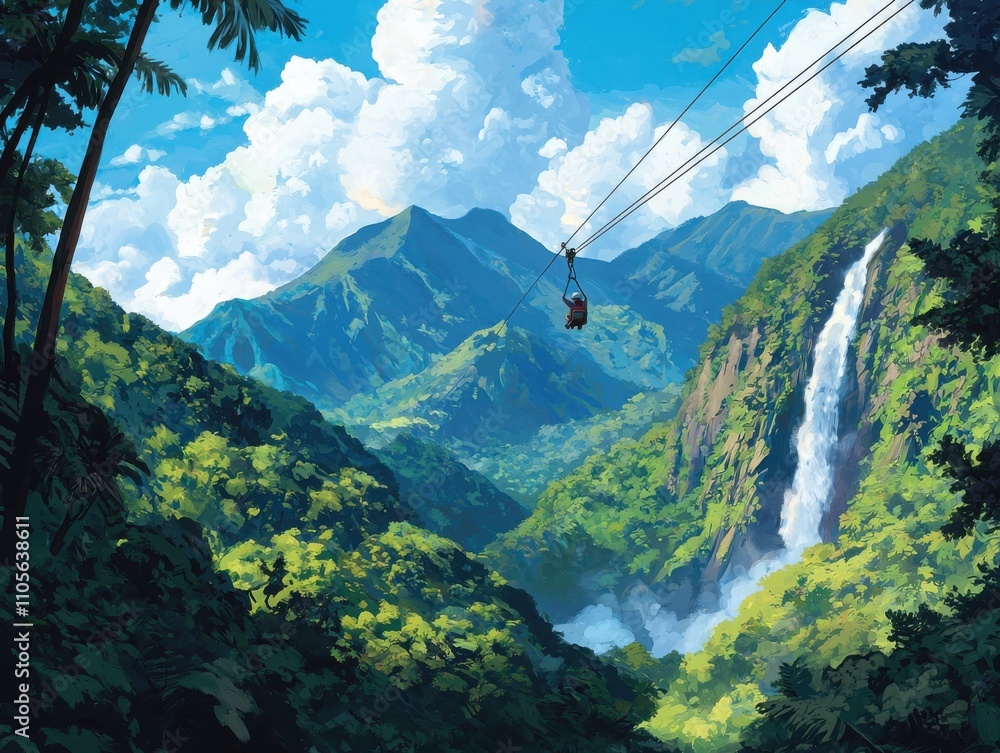 Thrilling ziplining adventure over majestic forest canopy tropical ...