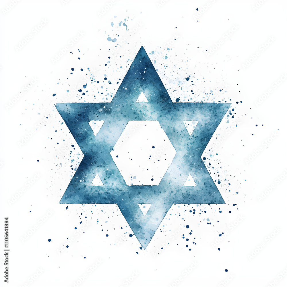 Watercolor Star of David in tradition white and blue colors. Jewish ...
