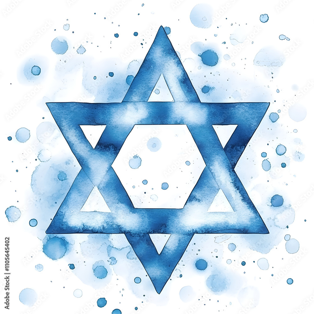 Watercolor Star of David in tradition white and blue colors. Jewish ...
