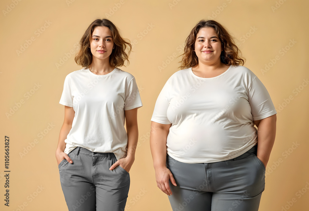 Obese Woman and Fit Woman Comparison, Highlighting Obesity and Post-Surgery Transformation Stock ...