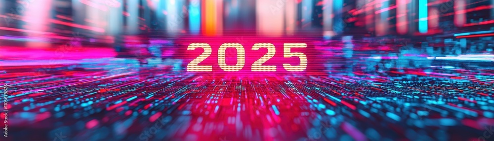 2025 vision board concept. Dreamlike scene of a high-tech cityscape ...