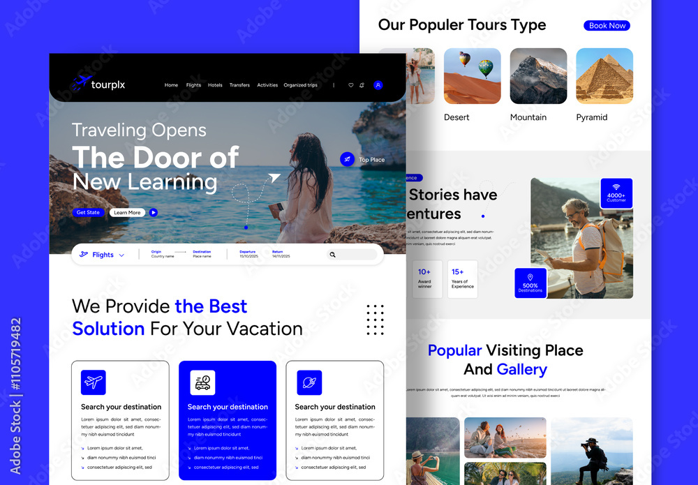Travel Landing Page Design Template Layout Stock Template | Adobe Stock