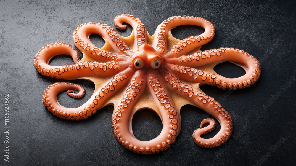 Realistic illustration of an orange octopus with detailed texture and ...