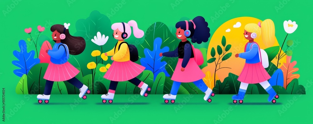 A cartoon illustration shows teenage girls fleeing from perilous ...