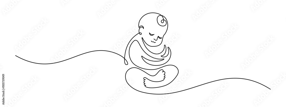 New born baby in one continuous line drawing. Prenatal or reproductive ...
