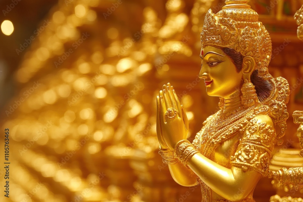 Lakshmi: Ancient Gold Statue of Maha Devi in Asian Temple Stock Photo ...