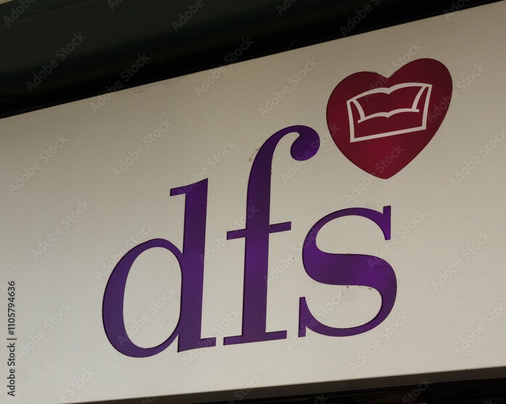 sign and heart logo of furniture retailer dfs renowned for their many ...
