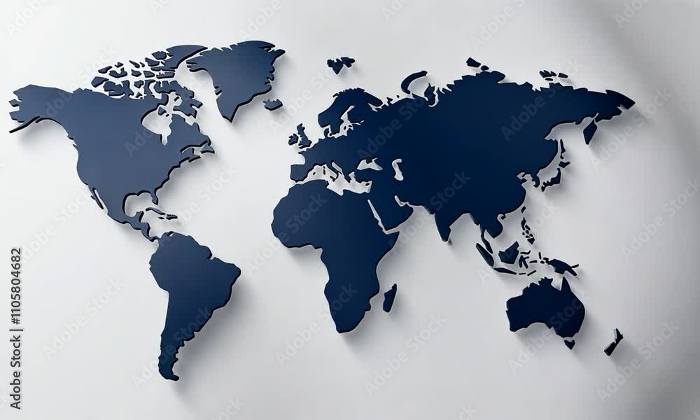A dark blue world map is showcased against a light background, making ...