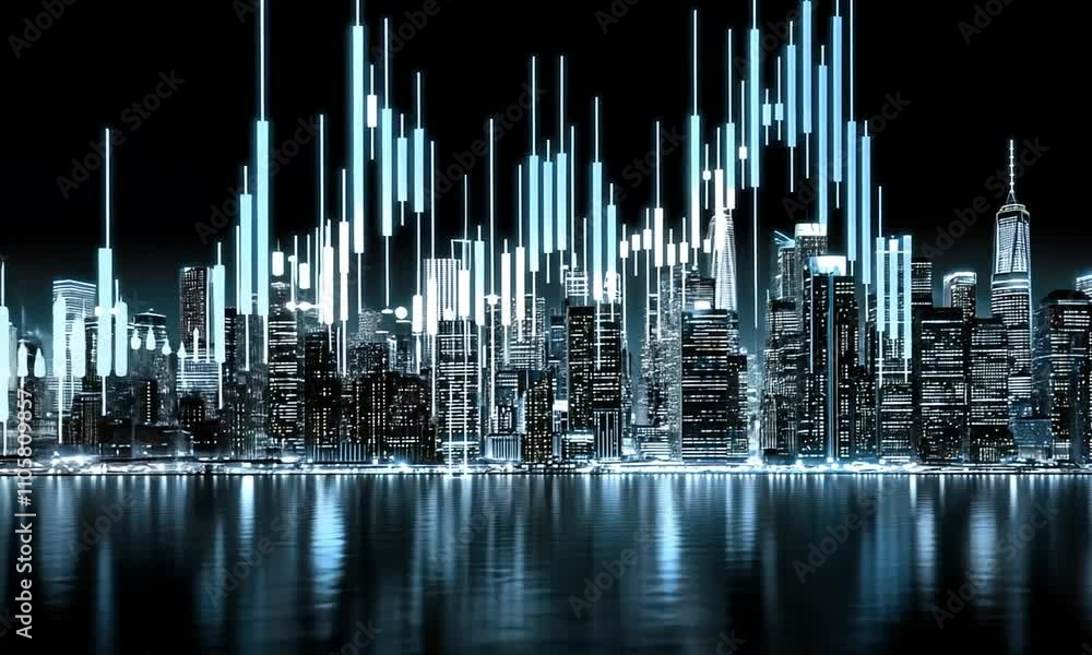 Illuminated skyline shows vibrant city lights harmonizing with sound ...