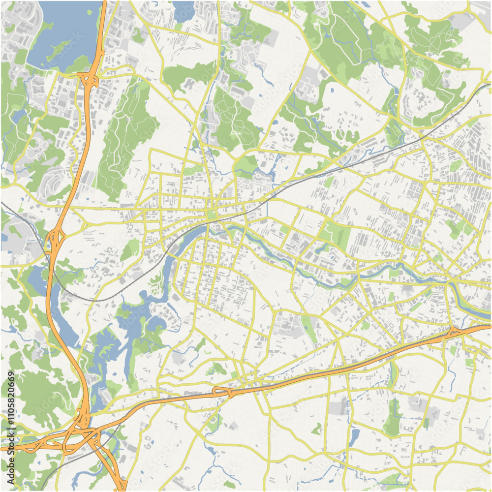 Photo & Art Print Map of Waltham in Massachusetts in a normal road map ...