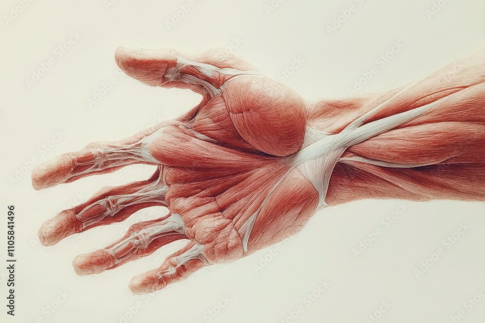 Fényképezés Minimalist Muscle Anatomy concept Topdown view of a hand ...