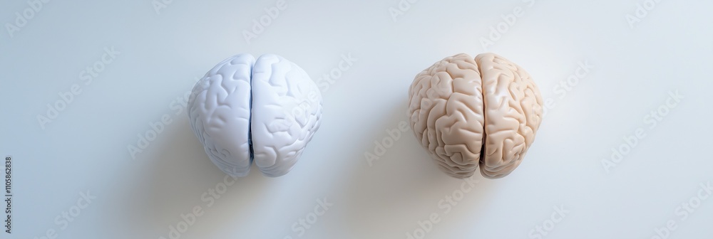 Two white and tan brain models are displayed on a white surface. The ...