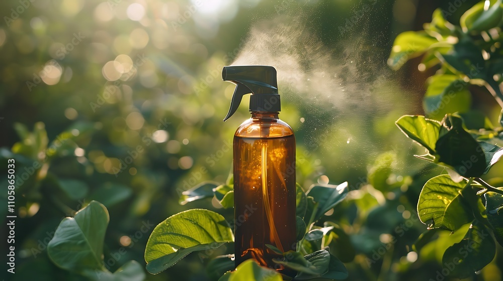 Eco-Friendly Spray: Biodegradable spray bottle misting a garden, safe ...
