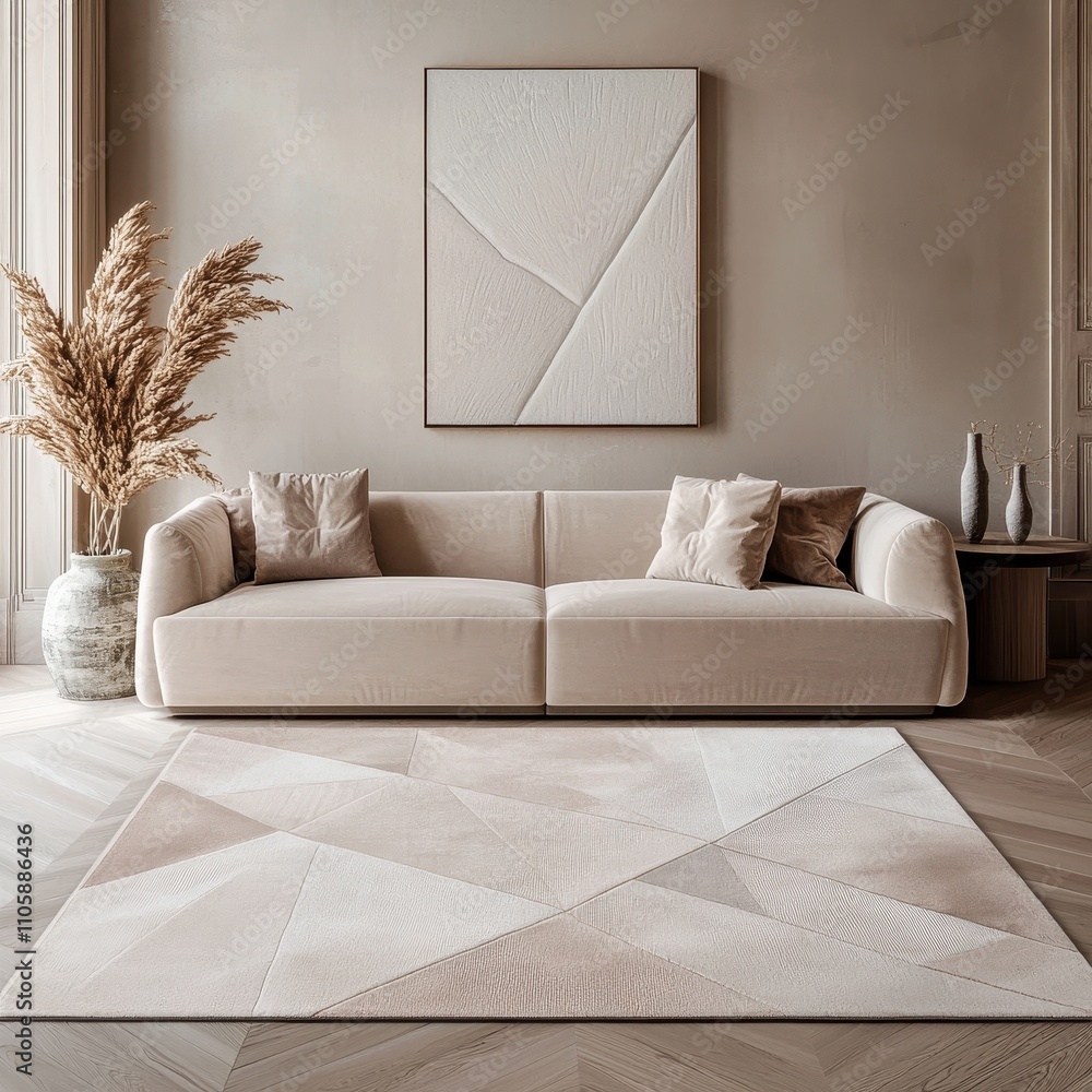 Stylish living room with minimalistic decor and soft color palette for ...