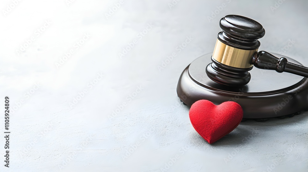 Symbol of Heartbreak A Broken Heart and Judges Gavel in a Dimly Lit ...