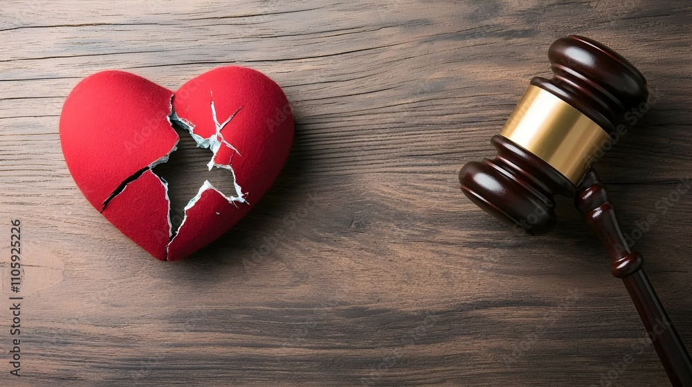 Symbolic Broken Heart and Judges Gavel Emotional Reflection on Divorce ...