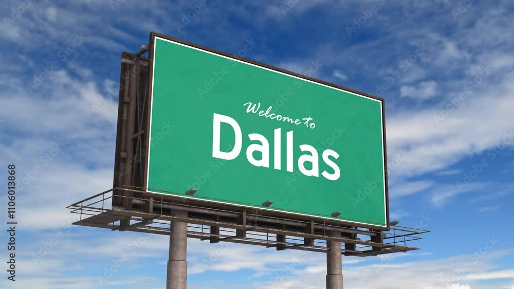 Welcome To Dallas Road Sign. Airplane Landing Texas Dallas USA. Stock ...