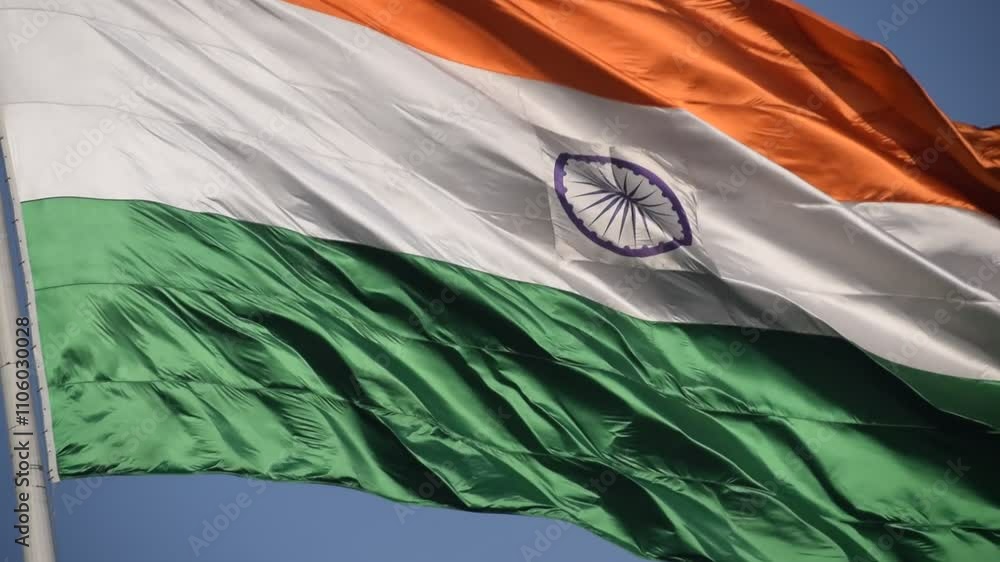 India flag flying high at Connaught Place with pride in blue sky, India ...