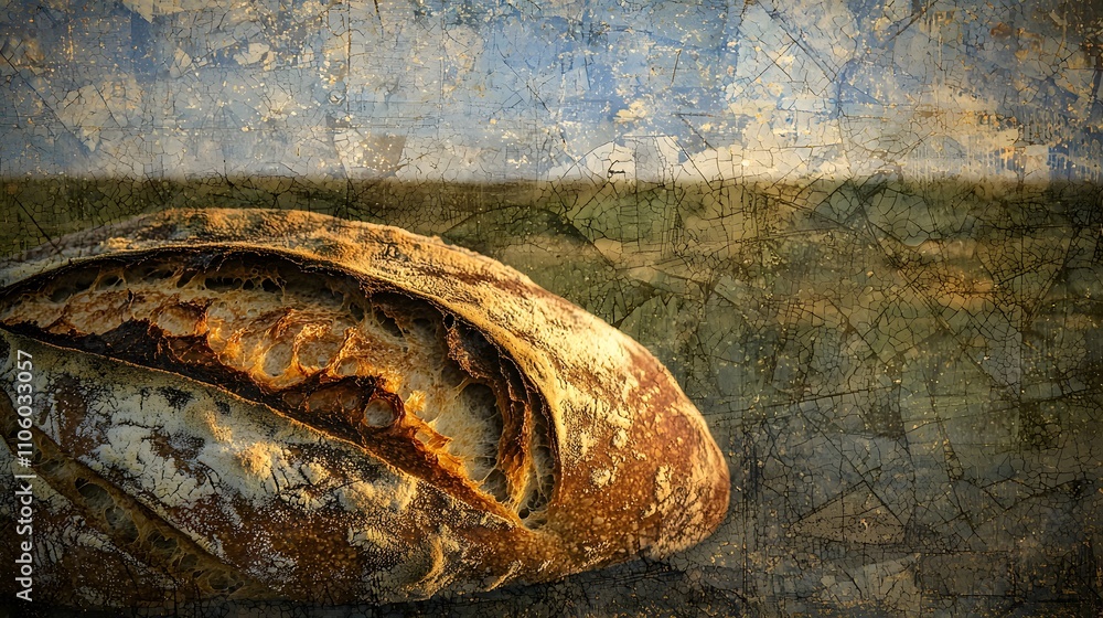 Silhouette of a sourdough loaf, overlaid with an image of its rustic ...