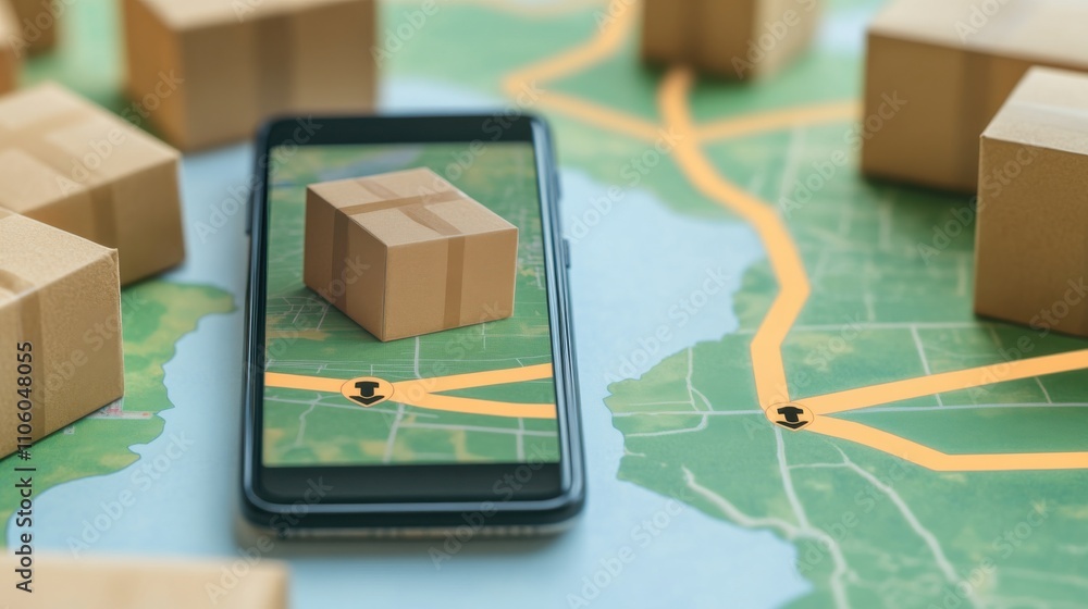 Delivery Logistics Concept Featuring Smartphone Placed on Map with ...