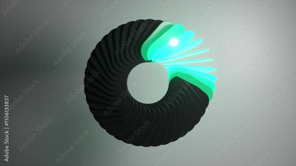 Black ring with segments opening and closing, revealing a glowing light ...