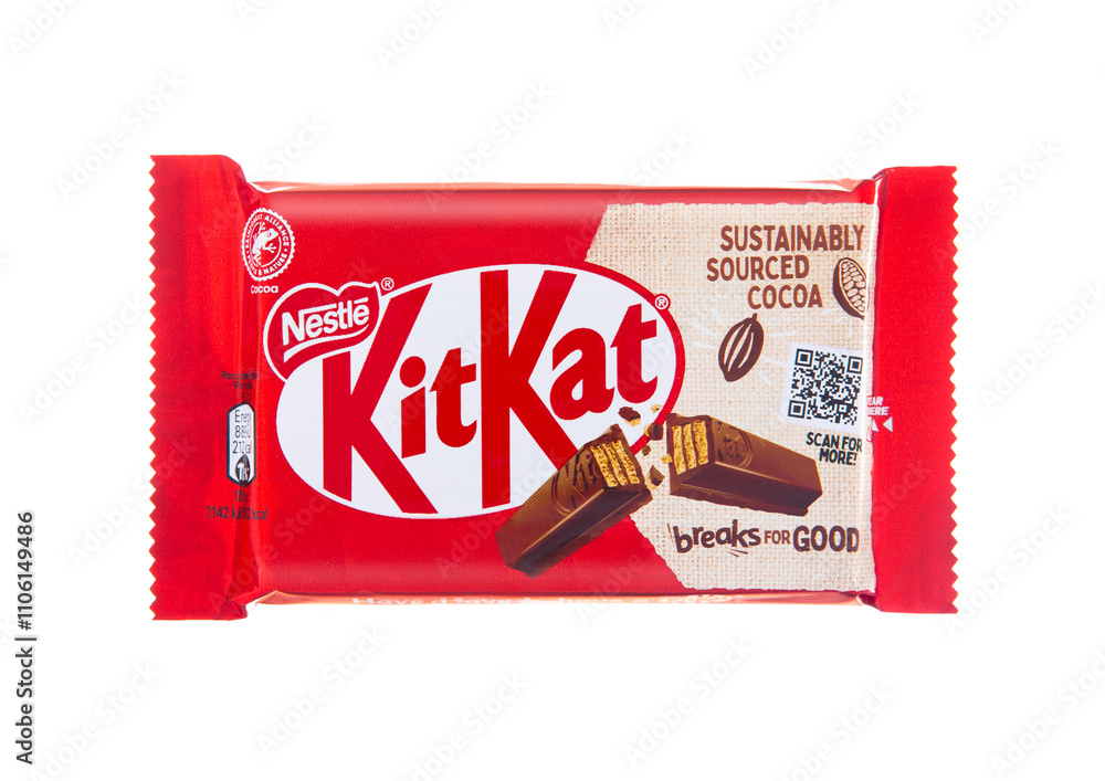 LONDON, UK - OCTOBER 27, 2024: KitKat chocolate wafer biscuit bar on ...