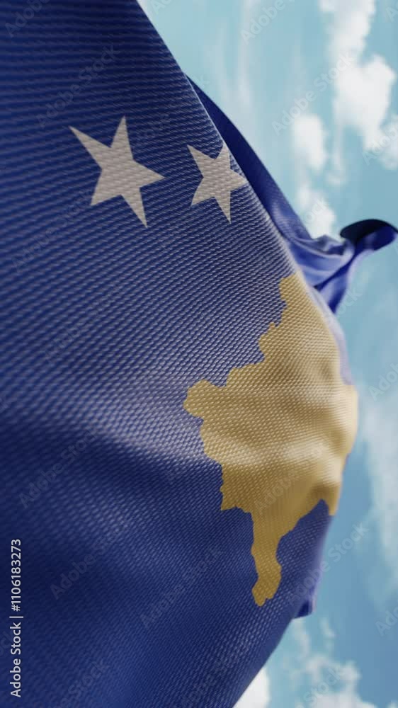 Video Stock Wavy flag of Kosovo blowing in the wind in slow motion ...