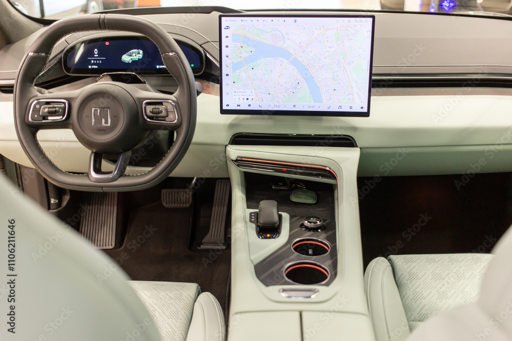 Zeekr brand logo on steering wheel inside Zeekr 001 electric car ...