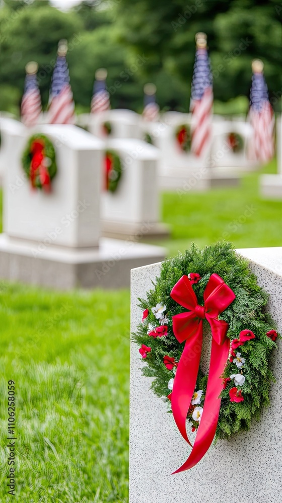 Foto de Honoring heroes with red ribbon wreaths and flags at Arlington National Cemetery during ...