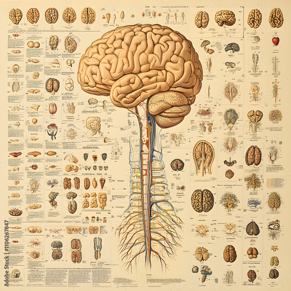 Vintage Human Brain Anatomy Chart Nervous System Spinal Cord Neurology ...