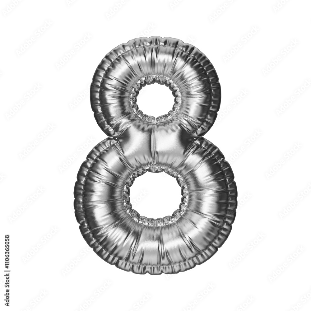 8. Silver number eight in the shape of a balloon, isolated on a ...