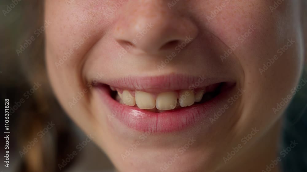 Close up children healthy white dental smile unrecognizable happy ...