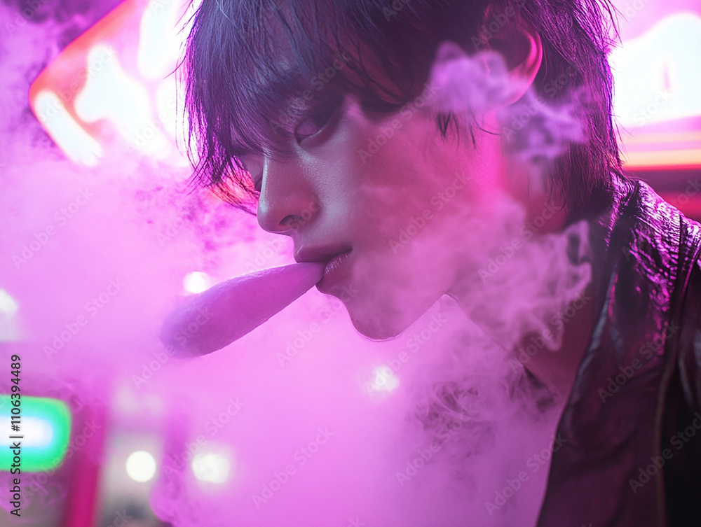 extreme angle of Smoke, Mise-en-scène of close up shot side view of a ...