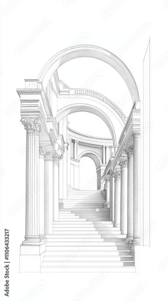 Neoclassical Drawing of Historic Amphitheater with Intricate Details on ...