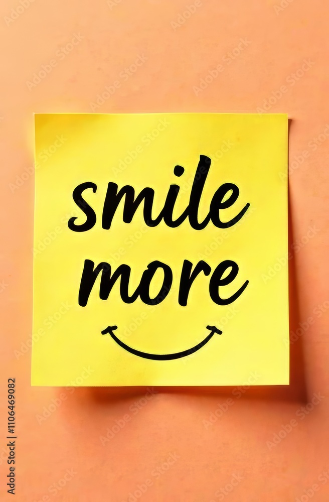 A bright yellow sticky note displays the encouraging phrase smile more ...