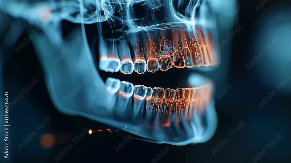 A detailed close-up of a digital dental X-ray showcasing the intricate ...