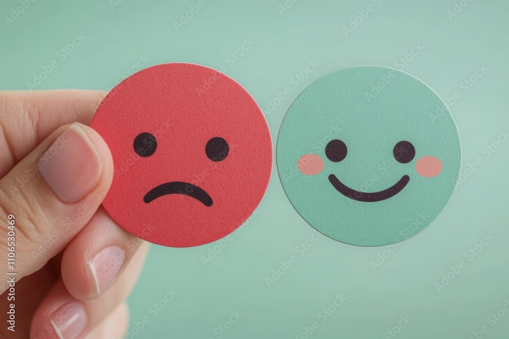 Mental health emotions hand holding happy and sad face cards bipolar ...