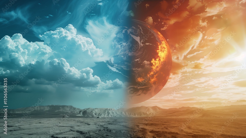 Split image of Earth showcasing contrasting climates from icy blue to ...