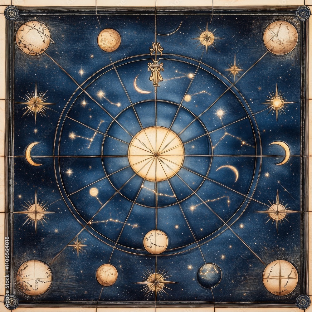Celestial Chart with Stars and Moon Design Stock Illustration | Adobe Stock