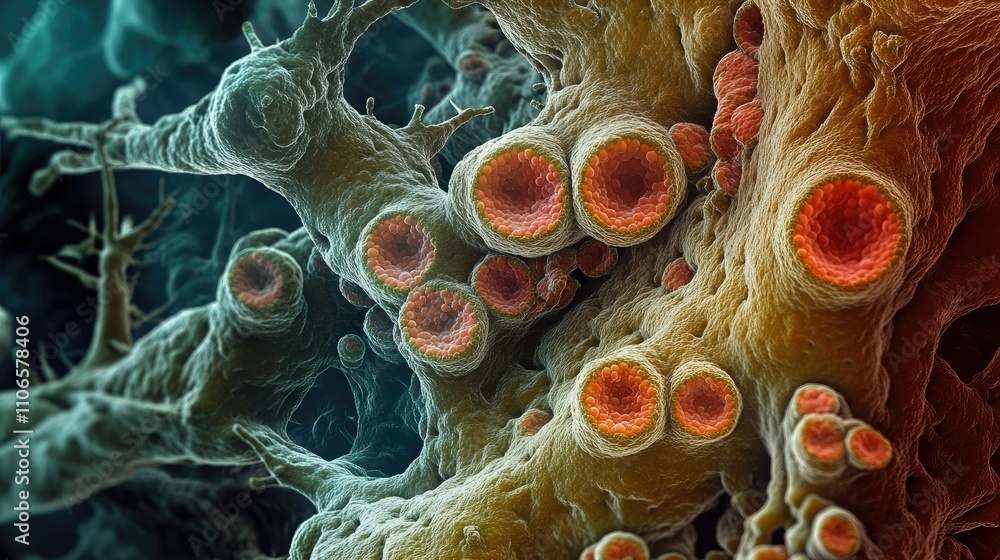 Red blood cells in a human blood vessel, captured in vibrant detail ...