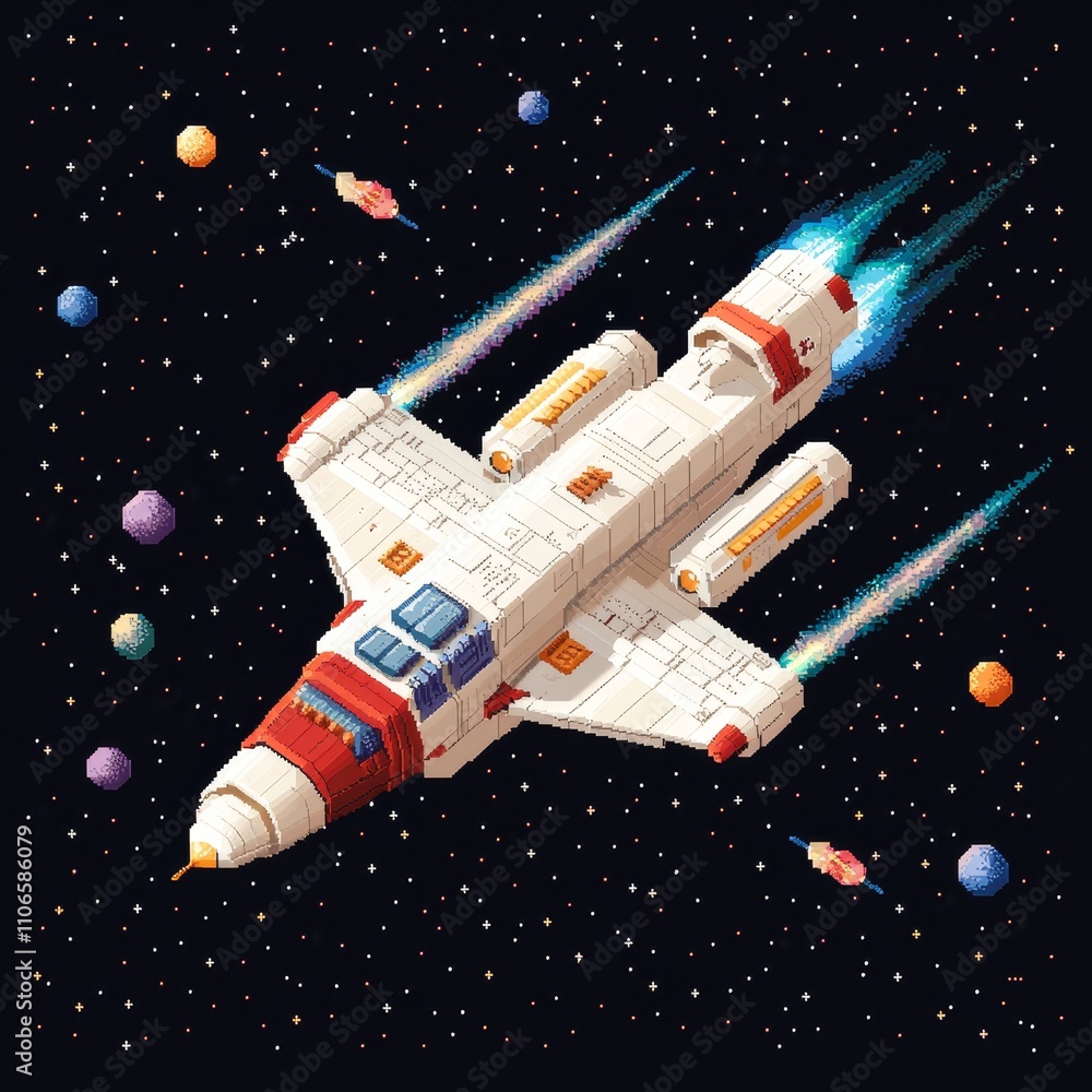 Spaceship adventure cosmic space pixel art digital universe aesthetic ...