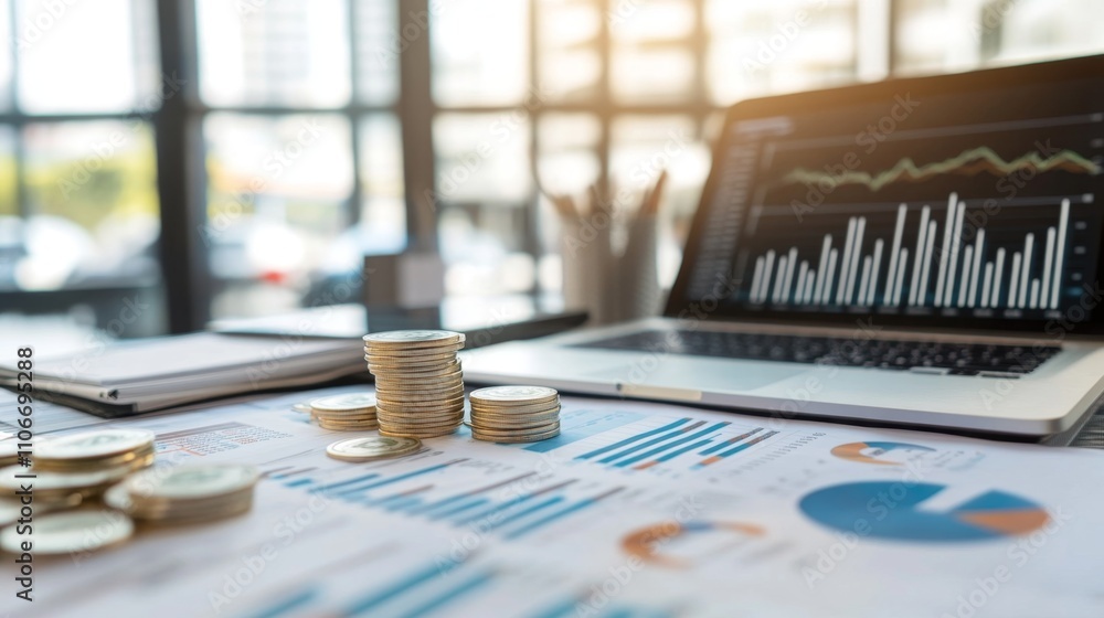 Financial analysis overview office space business document workspace ...