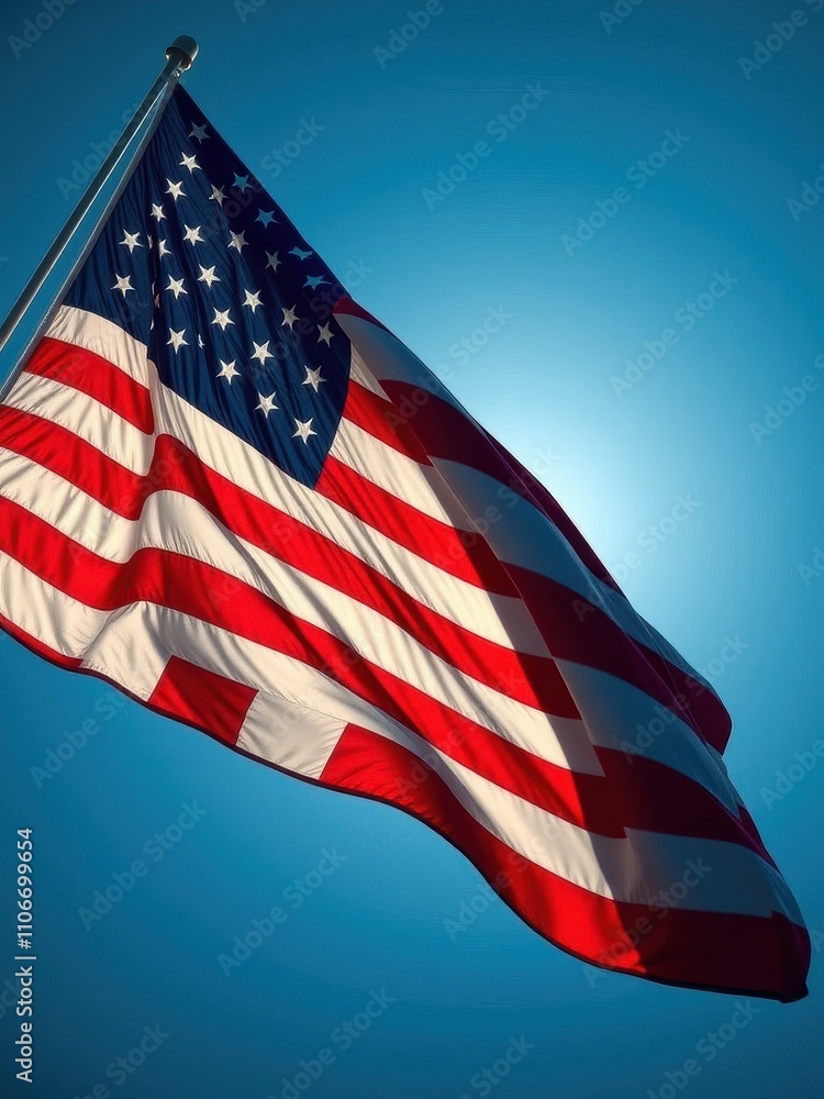 The American flag is shown in slow motion, with the waving motion ...