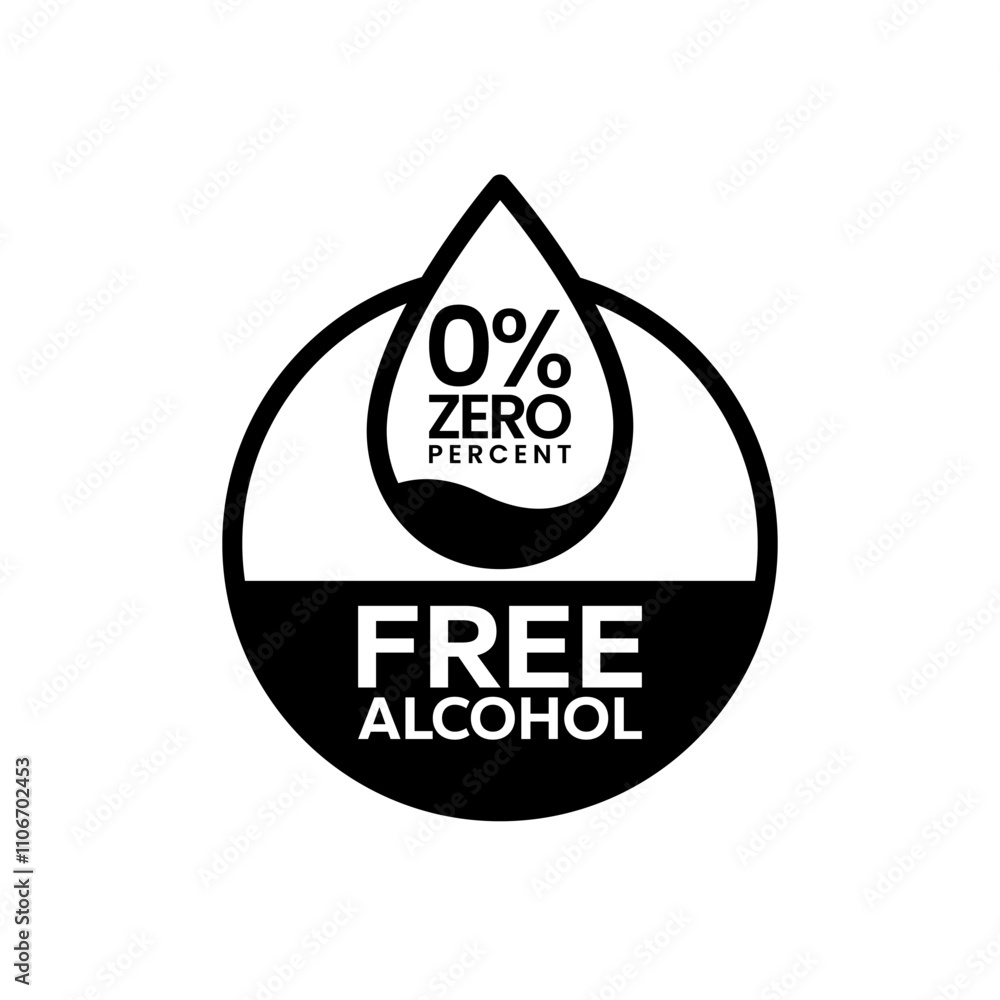 Alcohol free icons. No alcohol logo. Zero percent alcohol symbol ...