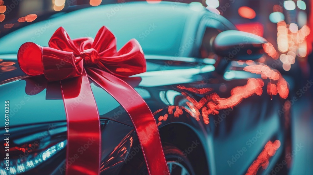 Car present with a big red bow on top, showcasing a car as a luxurious ...